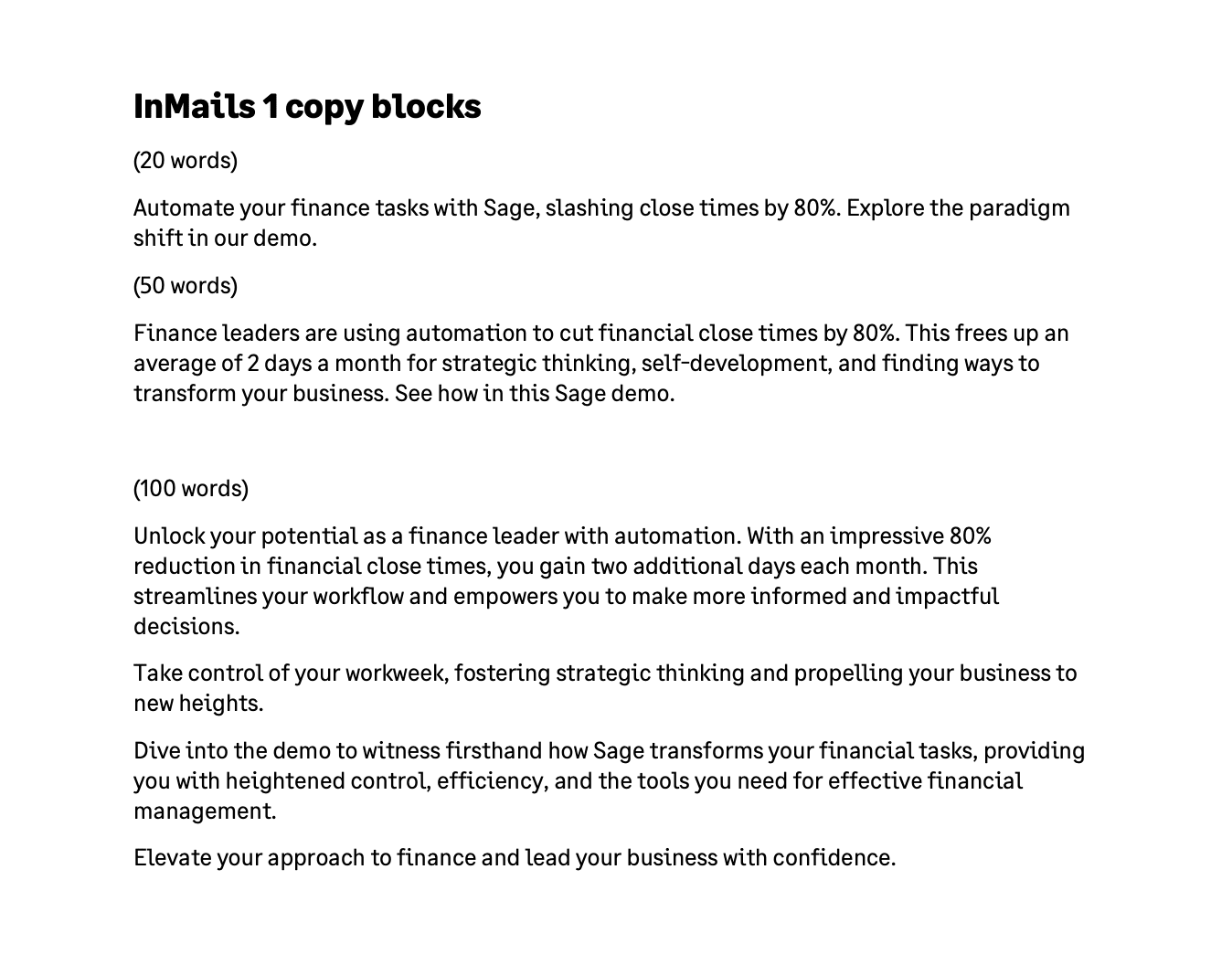 Close Faster Phase 2 - InMail Copy Blocks | Sage Partners Hub