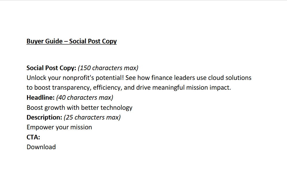 Not-for-Profit (NFP) Campaign: Email & Social Post- Buyers Guide ...